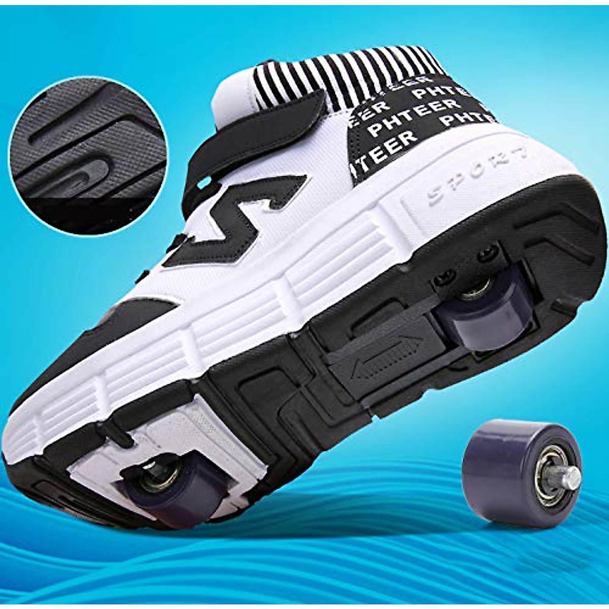 UGUHU Shoe with Wheels Automatic Retractable Technical Skateboarding Shoe Inline Skates Cross Trainers Roller Skate Shoes Wheels Shoes Motion Trainers Shoes for Boys Girls,Double-41