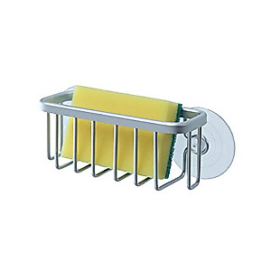 SunnyPoint NeverRust Kitchen Sink Suction Holder for Sponges, Scrubbers, Soap, Kitchen, Bathroom, 6"L x 2.36" W x 2.56"H , Aluminum (Mat Silver, Set of 1)