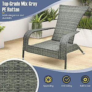 Tangkula 3-Piece Wicker Adirondack Set, Ergonomic Oversized Rattan Chairs w/Coffee Table, Comfy Seat Cushions, Tempered Glass Tabletop, Patio Wicker Conversation Set for Porch (Wicker, 3-pc)