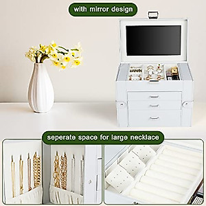 DQUTAR Jewelry Box for Women 4-layer Leather Large Jewelry Organizer Box with Drawers&Mirror for Necklace/Ring/Earring/Watch Storage (Grey)