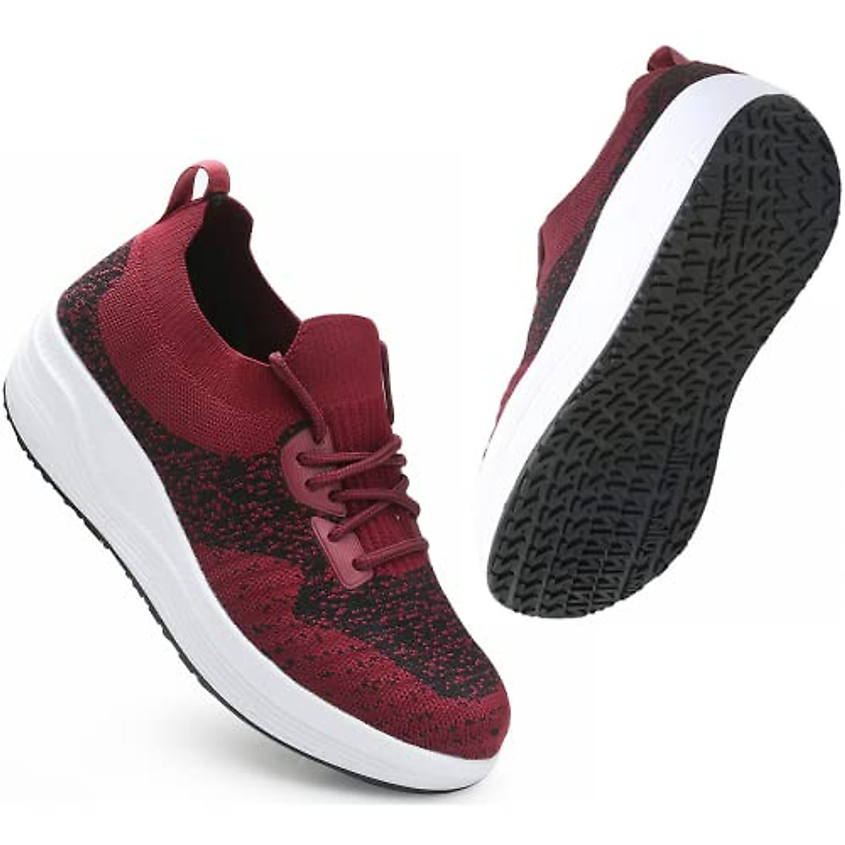 DADAWEN Women's Walking Shoes Sock Sneakers Mesh Slip On Comfort Lightweight Lady Girls Wedge Platform Athletic Shoes Wine Red US Size 9