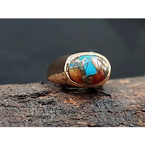 Oyster Turquoise Ring for Men and Women Sterling Silver rings Handmade engagement Jewelry Copper Birthstone Gemstone (Sterling Silver, 10)