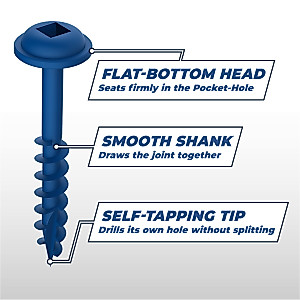 Kreg SML-C125B-1200 Blue Kote Weather Resistant Pocket Screws, 1 1/4-Inch #8 Coarse Thread, Maxi-Loc Head, (1200 Count)