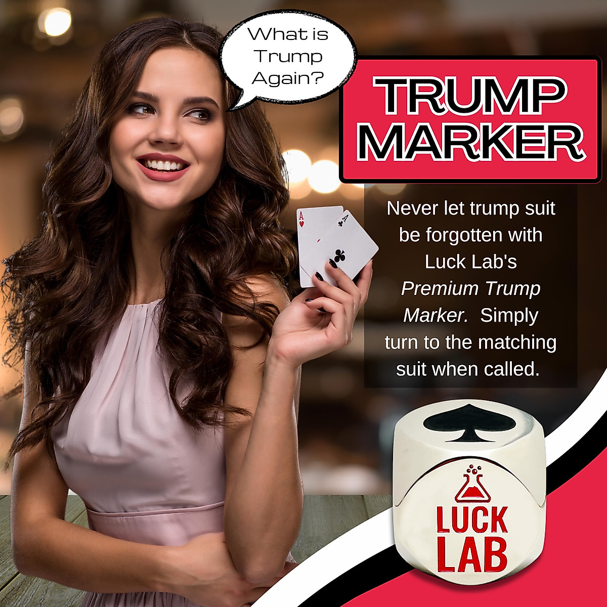 Luck Lab Premium Trump Marker/Indicator - for use with Euchre, Pinochle, Bridge and More - Comes with Black Velvet Storage Bag. (Silver)