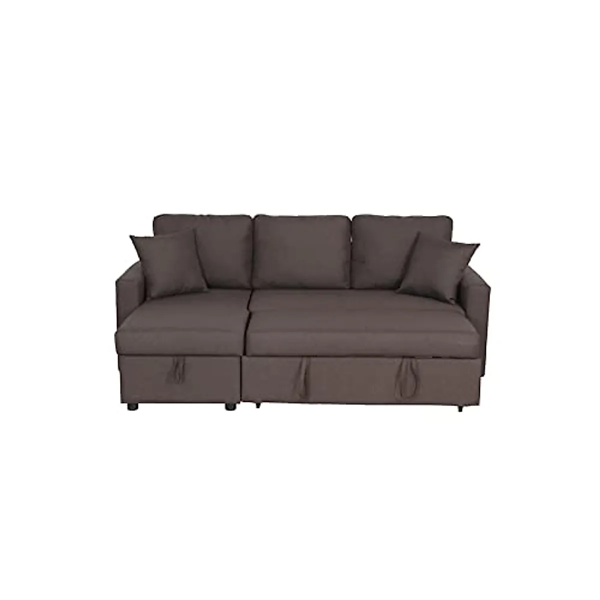 BOWERY HILL Sleeper Sectional Sofa Couch with Storage and Throw Pillows, Small Pull Out Sofa Bed for Living Room, L Shape Reversible Convertible Sofa Set for Apartment in Dark Brown