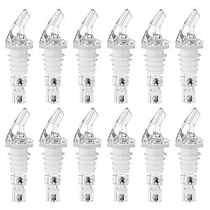 Tezzorio (Pack of 12) Measured Liquor Pourers, 1.25 oz, No Collar Clear Spout Bottle Pourer with Clear Tail