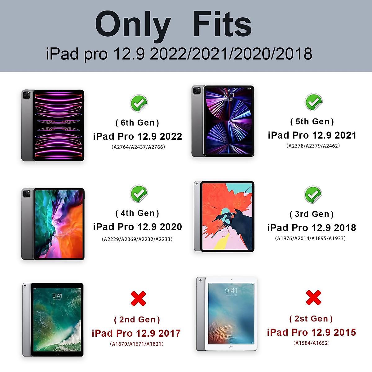 iPad Pro 12.9 inch Case 2022-2018 with 9H Tempered Glass Screen Protector, Ambison iPad pro 12.9 6th/5th/4th/3rd Generation Case Full Body Protective & 360° Rotatable Kickstand & Hand Strap(Black)
