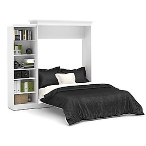 Bestar Versatile Queen Murphy Bed with Closet Organizer (92W) in White, Sleeping Arrangement and Wardrobe for Multipurpose Room