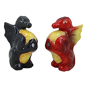 Ebros Gift Red Fire And Black Smoke Dueling Dragons Couple Ceramic Salt Pepper Shakers Set Figurines As Fantasy Mythical Magic Dungeons And Dragon Gothic Accent Decor