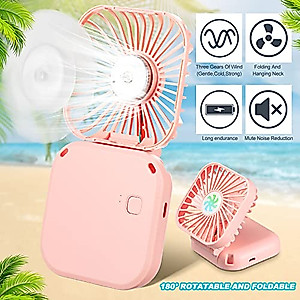 6 Pack Necklace Fans Portable Neck Hanging Fan Mini Fan Handheld Hand Held Fan for Cooling Small Personal Hands Free Fan USB Rechargeable Battery 3 Speed Air Circulatory Fan (Blue, Pink, White)
