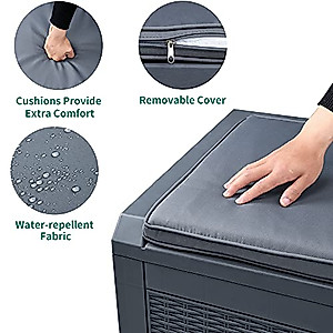 YITAHOME 100 Gallon Large Resin Deck Box Outdoor Storage with Cushion for Patio Furniture, Outdoor Cushions, Garden Tools and Pool Supplies-Waterproof,Lockable (Dark Grey)