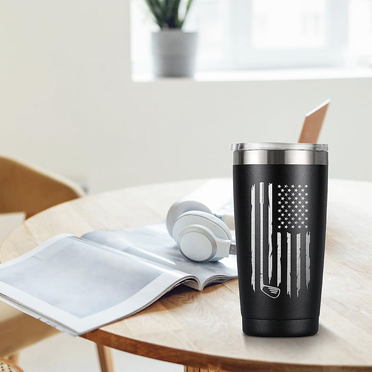 Golf Gifts for Men Dad, Grandpa, Uncle, Him, Husband - Valentines Day Golf Lover Unique Coffee Cup with American Flag - Fathers Day Gift- 20oz Stainless Steel Double Wall Insulated Golfer Tumbler