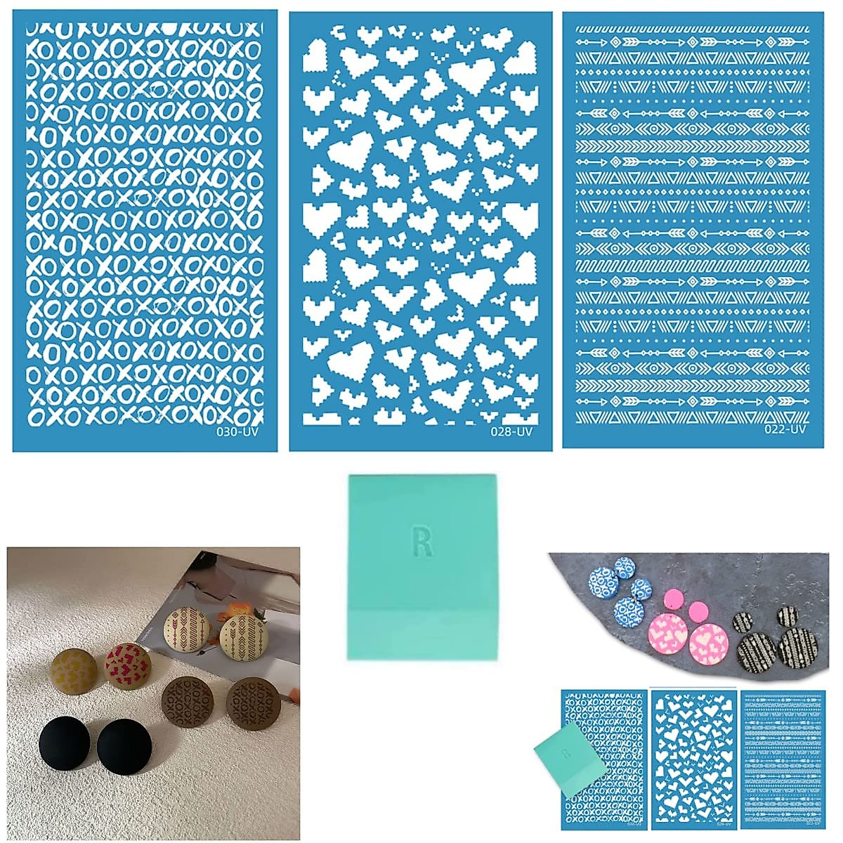 Alinacutle Handmade Earring Printing Reusable Silk Screen Stencils Silkscreen Stencil for Jewelry Polymer Clay Stencil 3.8" x 6" & Squeegee