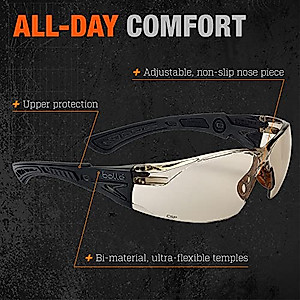 Bollé Safety Standard Issue, RUSH+ SMALL Eye Protection for Military, Tactical and First Responders with Platinum Anti-Fog Coating, Matte Black Frame/CSP lenses