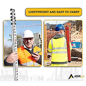 AdirPro 16-Foot Aluminum Grade Rod - 10ths, Dual Sided 5-Section Telescopic Leveling Rod – Bubble Level and Soft Carrying Case Included