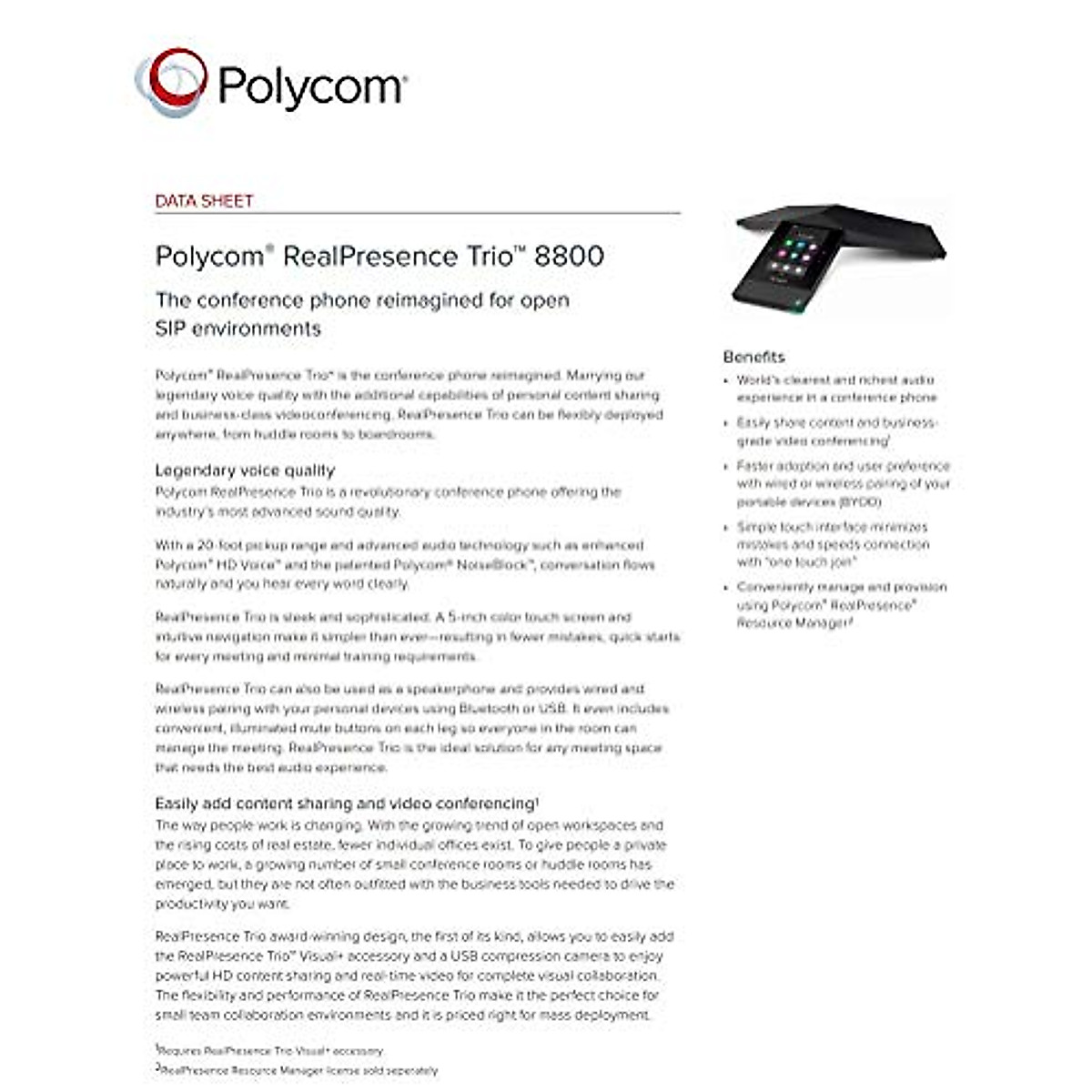 Polycom 2200-66070-001 RealPresence Trio 8800 Conference VoIP phone BT Interface