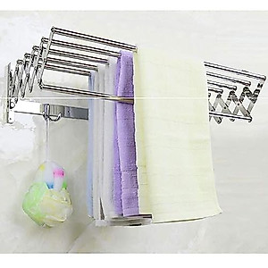 FAXIOAWA Retractable Wall-Mounted Dryer Folding Clothes Drying Rack 50-100Cm 6 Rail Towel Bar Hook Pole Airer Washing Line Bathroom Dryer Balcony Indoor Outdoor,60cm