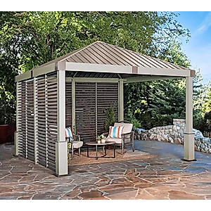 Sojag 12' x 12' Nanda Hardtop Gazebo Outdoor Weather-Resistant Aluminum Frame Shelter with Mosquito Net Champagne