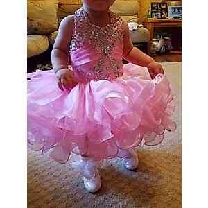 Junguan Toddler Girls Halter Pageant Cupcake Dresses Little Baby Short Ball Gowns with Crystals 2020 7 US Red