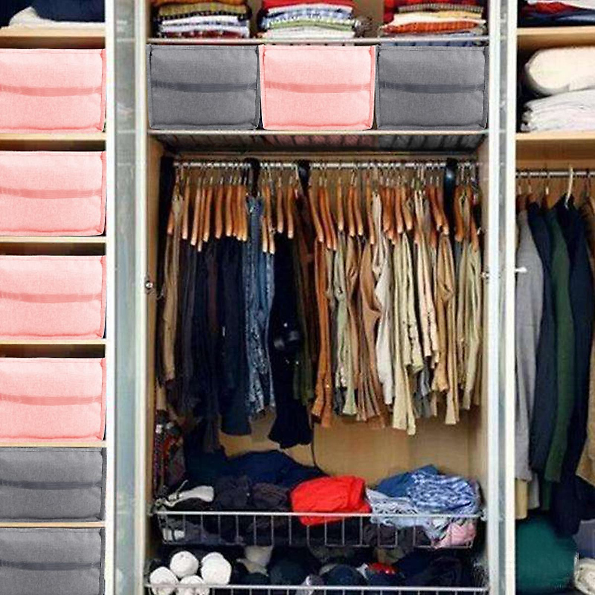 DOB SECHS Large 9 Grids Wardrobe Clothes Organizer, Upgraded Organizer for Folded Clothes, for Jeans, Underwear, Tight pants, Scarves, Sweater, T-Shirts, Dresses（Grey）