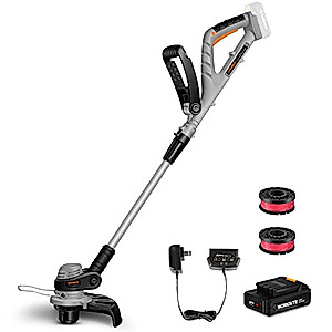 WORKSITE 20V Cordless String Trimmer/Edger, 20V 10 Inch Grass Trimmer with Auto Feed, 2 Trimmer Spool Line, 2.0Ah Battery and Charger Included, for Garden and Yard