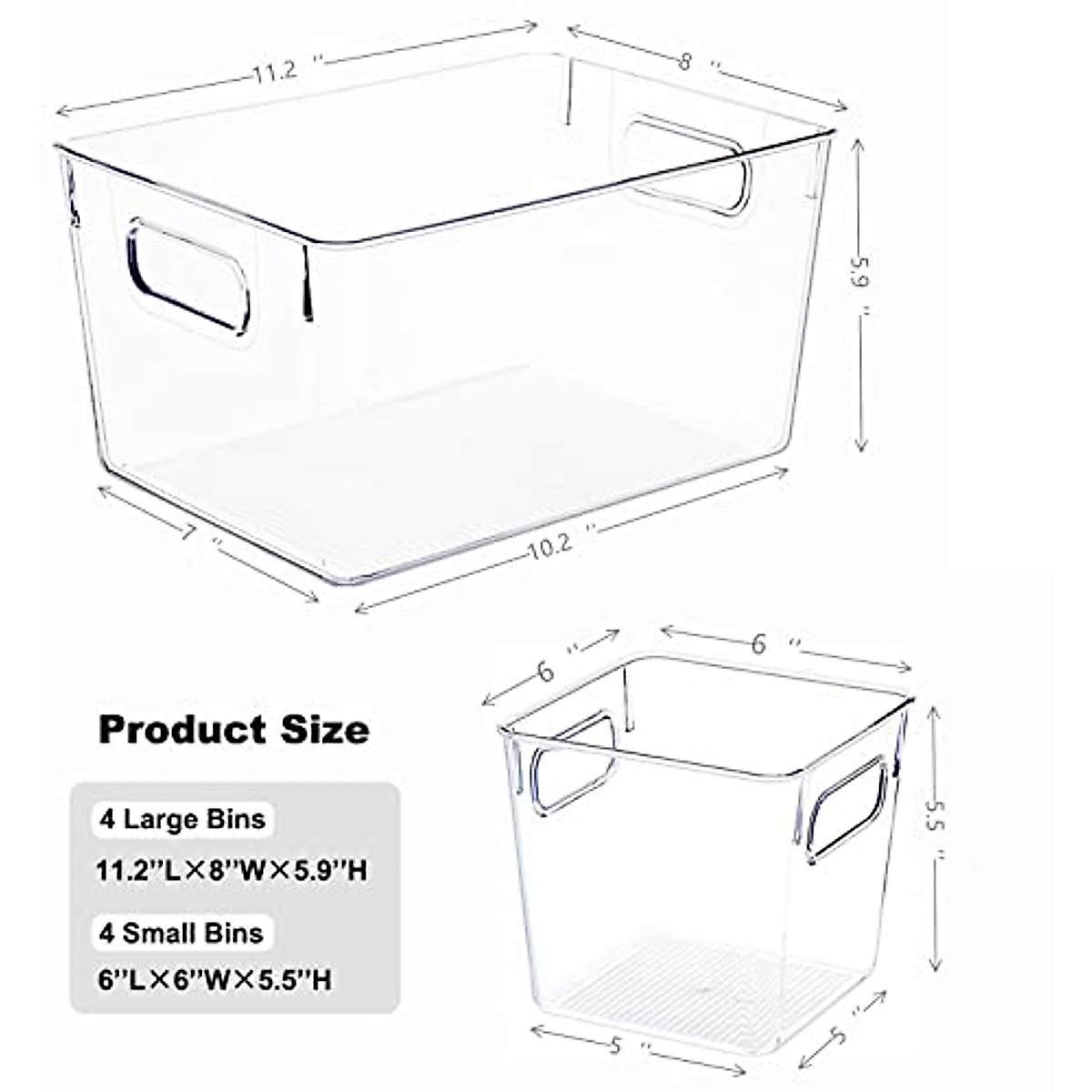 SKTEET 8 Pack Clear Plastic Storage Bins, 4 Large and 4 Small Refrigerator Organizer Bins with Handles, Pantry Organization and Storage for Kitchen,Fridge, Freezer,Home Edit and Cabinet