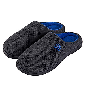 DL Mens Memory Foam Slippers Slip on, Comfy House Slippers For Mens Indoor Outdoor, Cozy Men's Bedroom Slippers Warm Soft Flannel Lining Closed Toe Man Slippers Size 11-12 Gray Blue