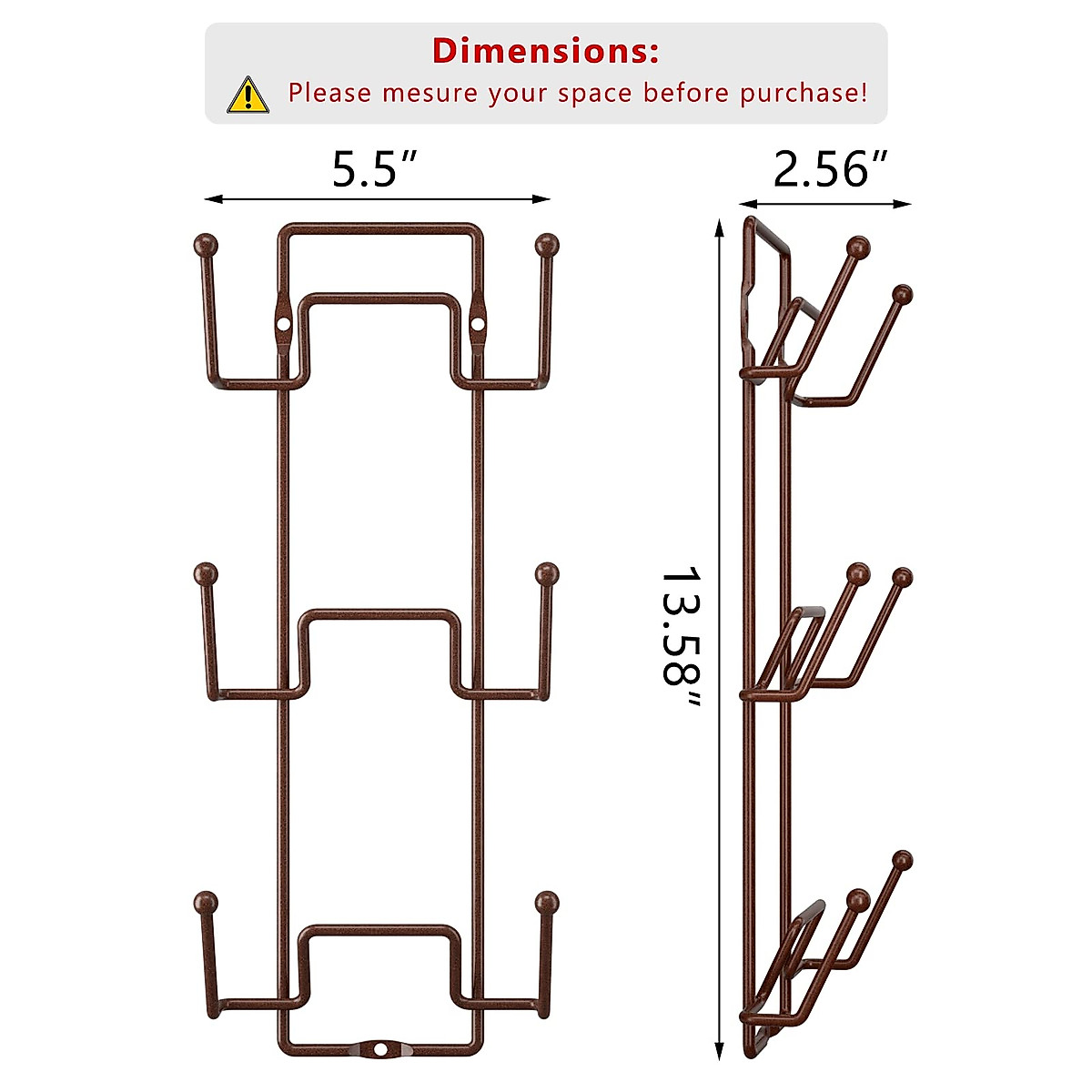 VZINO 2 Pack Pot Lid Organizer Rack for Cabinet Door/Wall, No Drilling Adhesive Wall/Door Mounted Pot and Pan Lid Holder, Plating Metal, Bronze