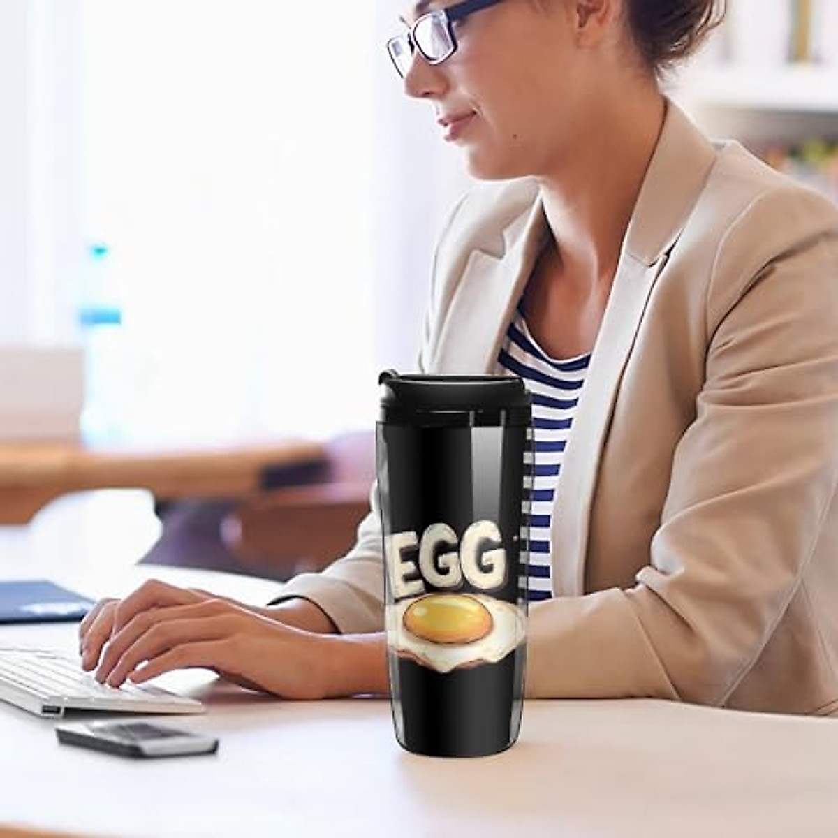 Fried Egg Travel Coffee Mug Reusable Coffee Cup Tumbler with Lid for Outdoor 350ml