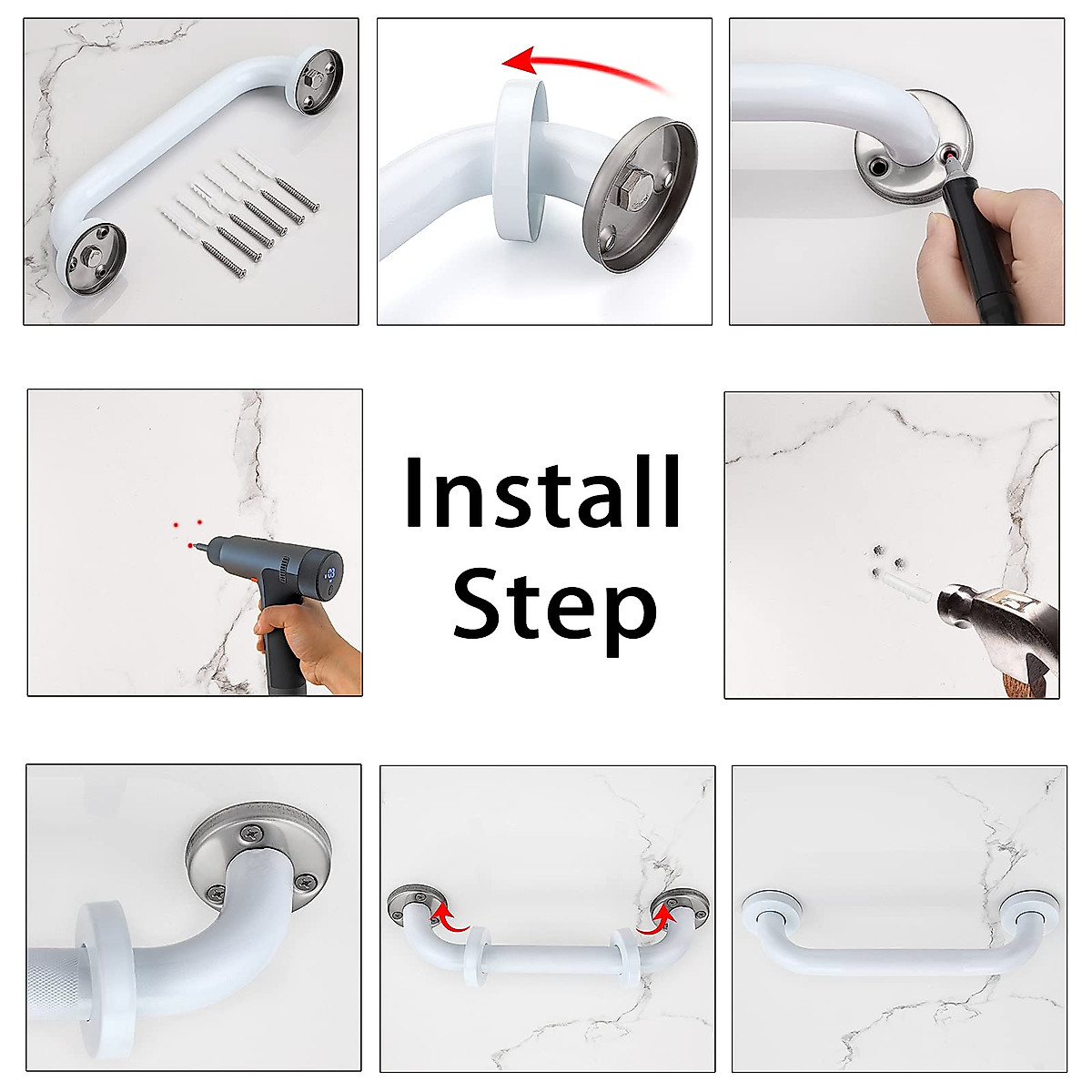 Sumnacon 12 Inch Anti-Slip Grip Bath Grab Bar - Sturdy Stainless Steel Shower Handle with Screws, Safety Handicap Shower Bar for Bathtub Toilet Bathroom Kitchen Stairway Handrail, White