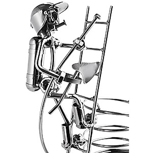 BRUBAKER Wine Bottle Holder 'Fire Fighter' - Table Top Metal Sculpture - with Greeting Card