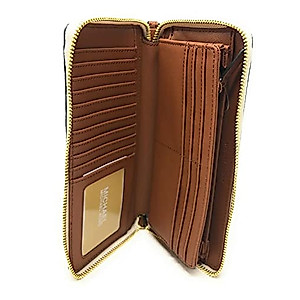 Michael Kors Jet Set Travel Continental Zip Around Leather Wallet Wristlet (Vanilla/Dark Acorn)