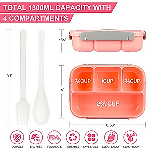 XIANKE 27Pcs Bento Box Lunch Box Kit, 1300ML Lunch Container for Kids/Adults, Durable Leak-proof Box 4 Compartments with Spoon Fork Bag Accessories, Microwave Dishwasher Freezer Safe,BPA-Free