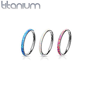 Dynamique Implant Grade Titanium Hinged Segment Hoop Ring With Opal Lined Outter Side (Sold Per Piece)