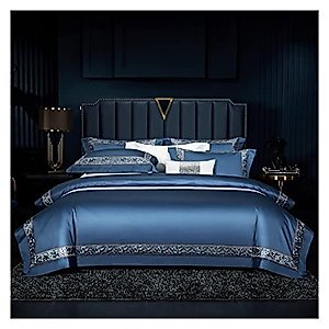 TBGFPO Cotton Bedding Set Blue Embroidery Duvet Cover Set 4 Pieces Silk Soft Sheet Pillowcase (Color : D, Size : 1.8 * 2.0m)