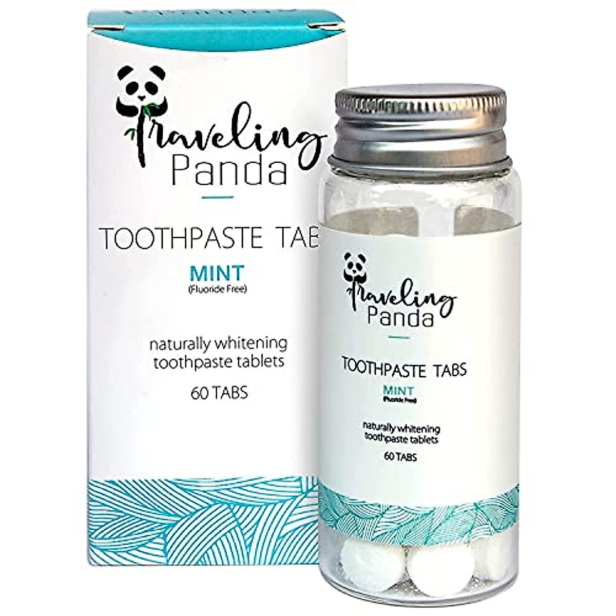 Traveling Panda, Travel Toothpaste Tablets, Chewable Charcoal Whitening Tabs, No Water Required Perfect Traveling Essentials for On The Go Teeth Brushing, Vegan and No Sugar, Mint 60 Tablets