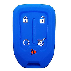 2Pcs Silicone 5 Buttons Smart Key Fob Remote Cover Case Shell Glove Skin Jacket Protect Bag for GMC Acadia Terrain Yukon Chevrolet Suburban Tahoe HYQ1AA 13584502 1551A-AA, Black+Blue