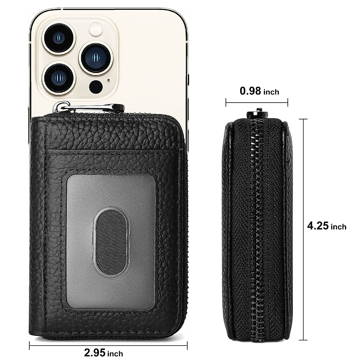 Badiya Genuine Leather Credit Card Holder RFID Blocking Accordion Small Card Case Wallet Zip Coin Purse for Women Men