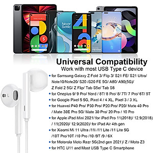 USB C Earbuds Wired Headphones for iPhone 15 Plus Samsung S24 S23 S22 A55 A54, USB Type C Earbuds with Micriphone Hi-fi DAC Volume Control for iPad Pro Air Galaxy Z Flip Fold 5 Pixel 8 7 6 OnePlus 12