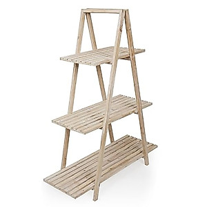 Alpine Corporation MBB168 Wood 3-Tier Triangular Storage Rack for Books, Plants, Decor, Rustic Display Rack with 3 Shelves