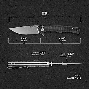 SENCUT Crowley Pocket Knife Button Lock Folding Knife for EDC, Black Micarta Handle Stonewashed D2 Blade Foldable Small Knife with Clip, Everyday Carry Knife for Men Women, Lightweight for Indoor Outdoor Gift S21012-2