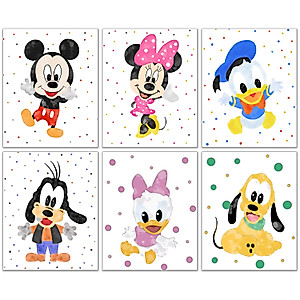 BigWig Prints Mickey And Minnie Prints - Minnie Mouse Wall Art, Mickey Mouse Wall Decor, Disney Pictures for Kids Room, Donald & Daisy Duck Posters, Goofy, Pluto - Unframed Set of 6 (8x10)