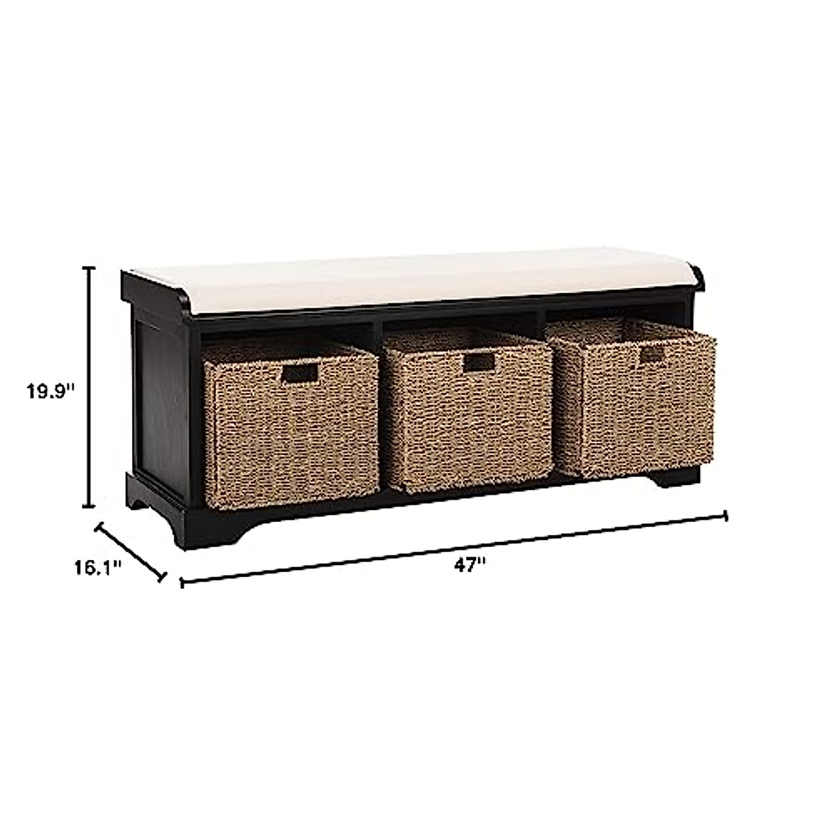 Safavieh Black American Homes Collection Lonan Grey and White Wicker Storage Bench, 0