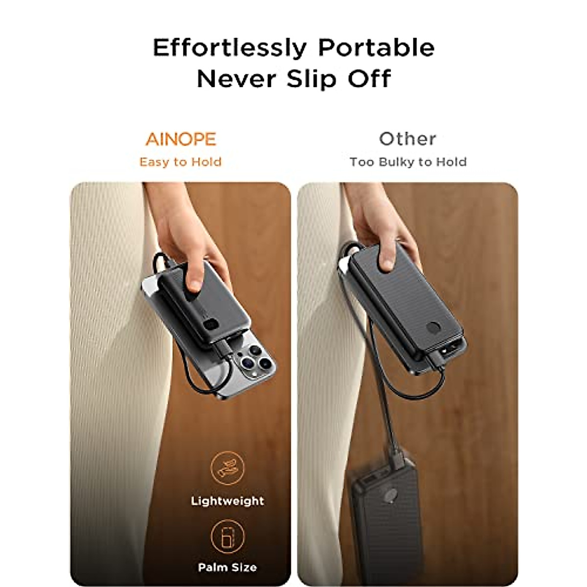 AINOPE Portable Charger The Smallest 10000mAh Power Bank USB C Mini Portable Charger PD 20W Fast Charge Portable Battery Charger Tri-Output Phone Charger Compatible with iPhone 14 Pro Max iPad Samsung