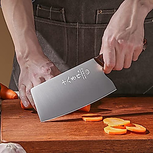 SHI BA ZI ZUO Chinese Knife Vegetable Meat Knife 6.7-inch Stainless Steel Slicer Cleaver, Wooden Handle with Moderate Weight