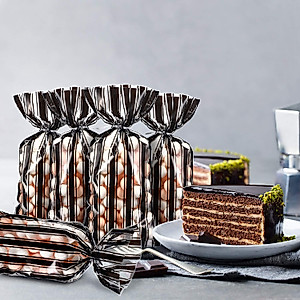 100 Pieces Plastic Circus Carnival Party Treat Bags Red and White Stripe Printed Clear Cellophane Carnival Party Cookie Candy Goody Treat Bags with 100 Gold Twist Ties for Circus Carnival Party Favor