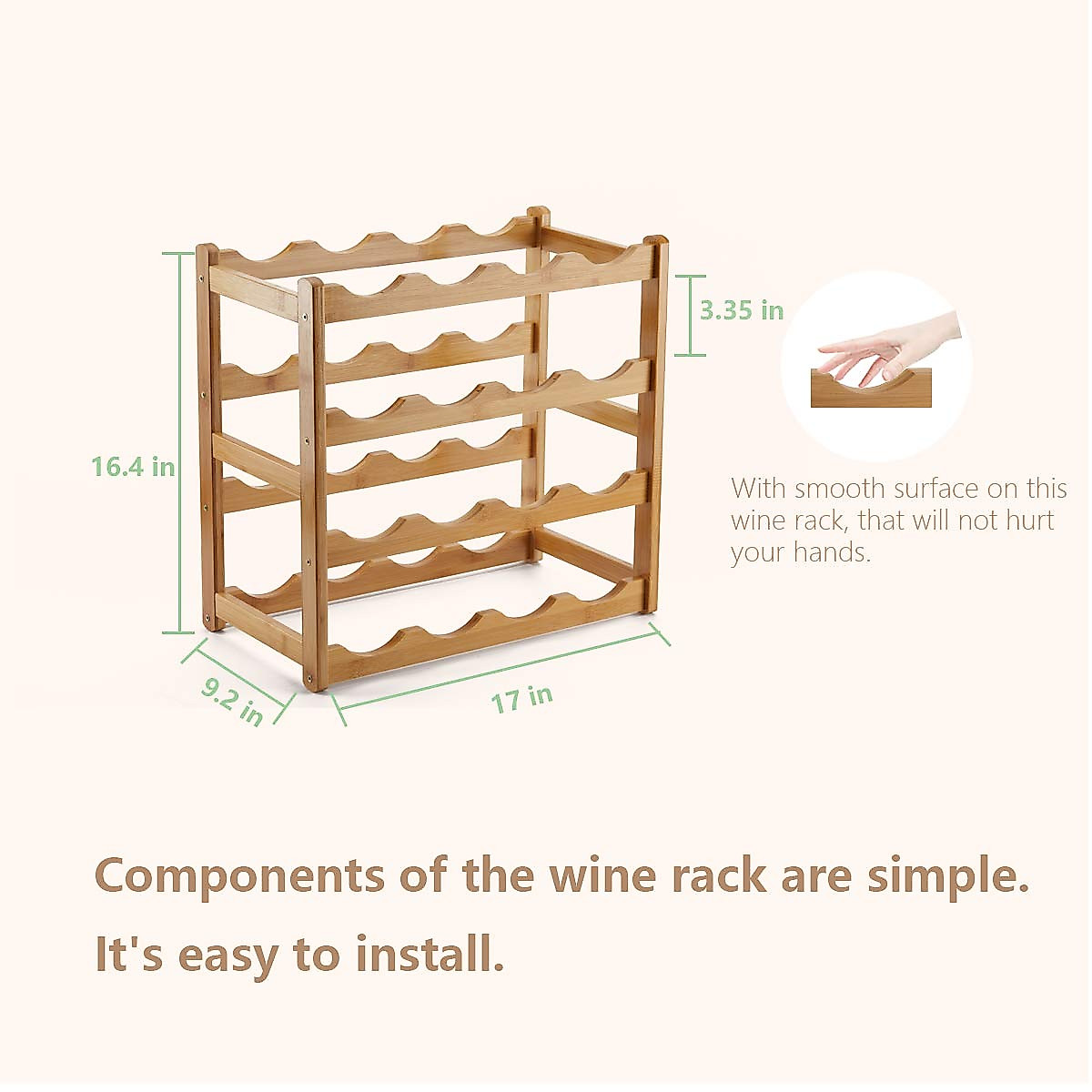 Homevany Bamboo Wine Rack, Sturdy and Durable Wine Storage Cabinet Shelf, Wine Racks Countertop for Pantry - 4 Tiers 16 Bottle Wine Rack