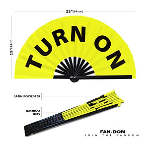 Turn On hand fan foldable bamboo circuit hand fan funny gag slang words expressions statement gifts Festival accessories Rave handheld Circuit event fan Clack fans (Yellow)