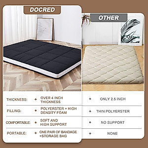 DoCred Full Size Futon Mattress, Extra Thick Foldable Japanese Floor Mattress Memory Foam Sleeping Pad for Adults - Roll Up Mattress Tatami Mat Folding Sleeping Pad Breathable Floor Lounger Guest Bed