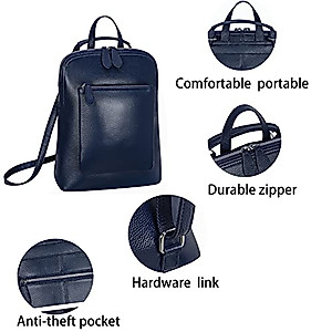 HESHE Leather Backpack Purse Small Back Pack for Women Backpacks Organizer Anti-Theft Daypacks for Travelling Casual Bags Zipper Closure(Navy Blue-Genuine Leather)